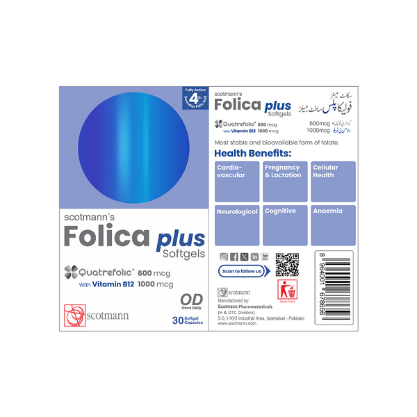 Folica Plus Quatrefolic & Vitamin B12 - 30 Softgels – WilWell